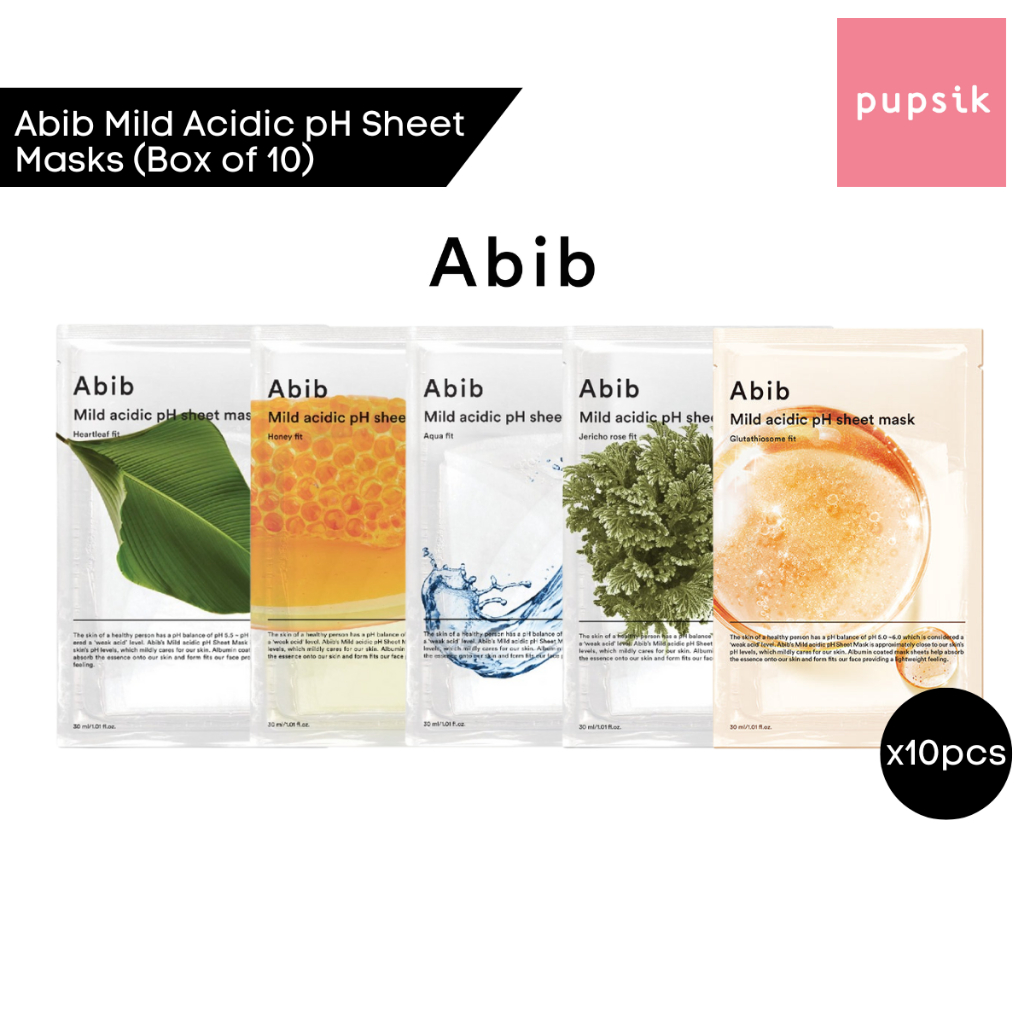 [10pcs] Abib Mild Acidic pH Sheet Mask Heartleaf / Honey /Glutathiosome ...