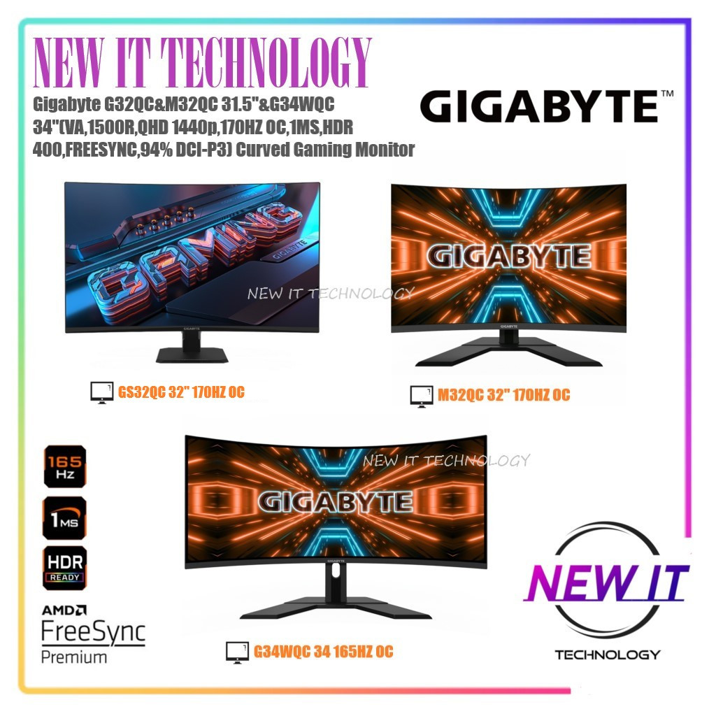 Gigabyte GS32QC GS32QC-A & M32QC 31.5" & G34WQCP 34" (VA,1500R,QHD ...