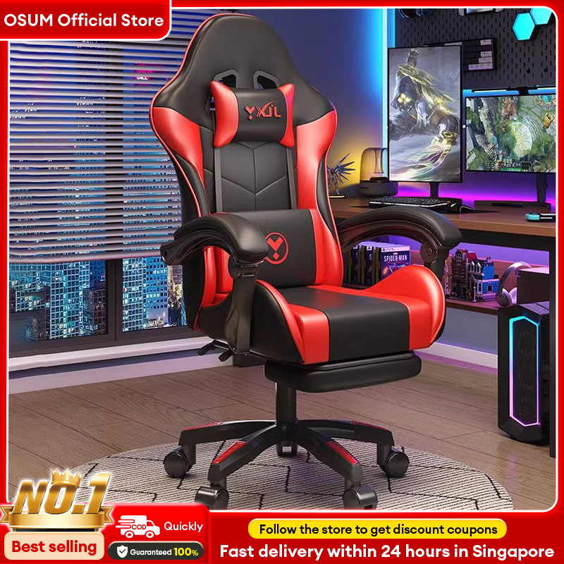 Leather Gaming Chair With Foot Rest Esports Chair Office Chair ...
