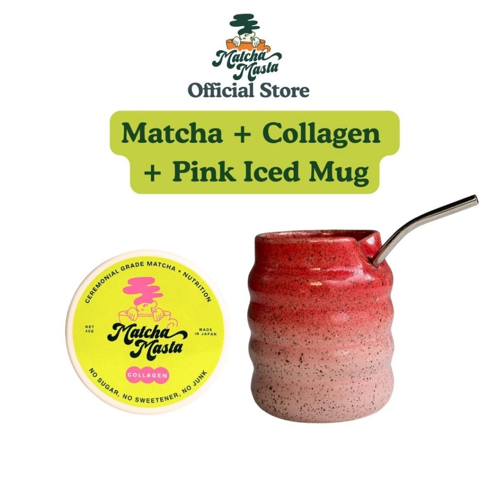 Matcha Masta Iced Matcha + Collagen Mug Set (40g Matcha + Collagen Tin ...