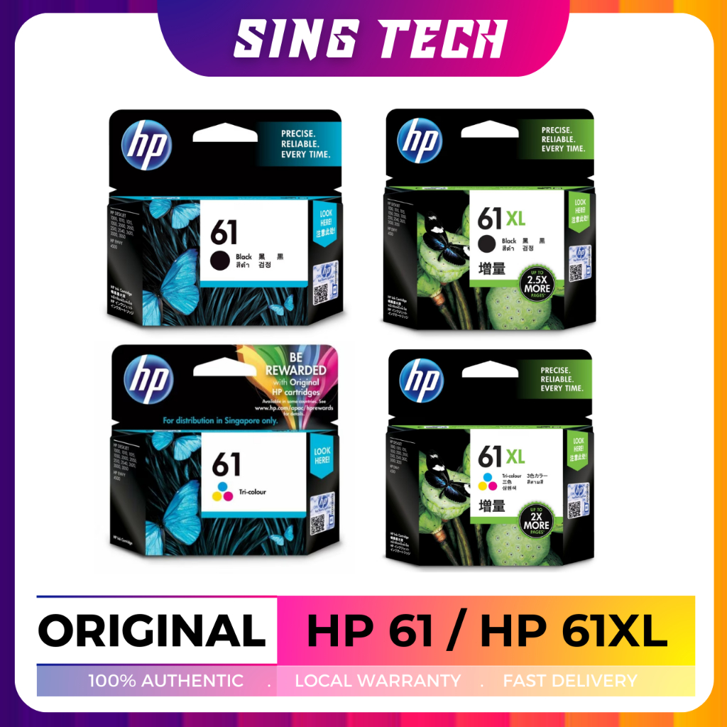 [ORIGINAL] HP 61 / HP 61XL Black Tri-color Ink Cartridge | Shopee Singapore