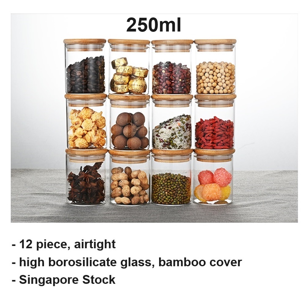 Singapore 12 Pcs Glass Storage Jars with Bamboo Lids 250ml Food Storage ...