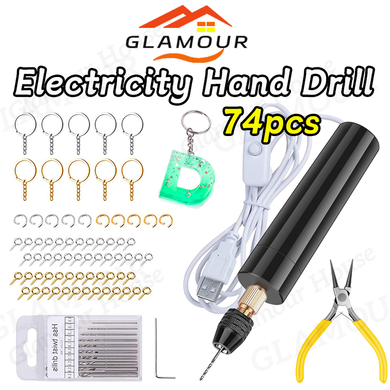 [SG] 74 PCS Electric Drill Diy Keychain Drill Kit Resin Kit Mini Resin ...