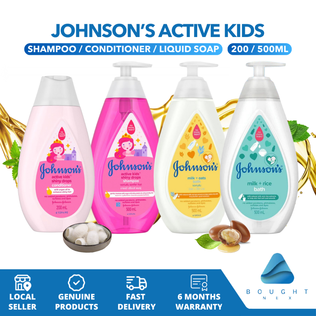 Johnson's Active Kids Shiny Drops Shampoo 500ml Conditioner 200ml Milk ...