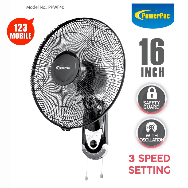 PowerPac, Fan, Wall Fan, Remote Control, 16 inch (PPWF40R) Without ...