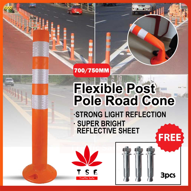 【Fast delivery】30 Inch EVA White Strip Flexible Pole Road Cone Warning ...