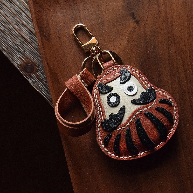 Handcrafted Daruma Doll Leather Keychain - Daruma Keychain & Daruma Bag ...