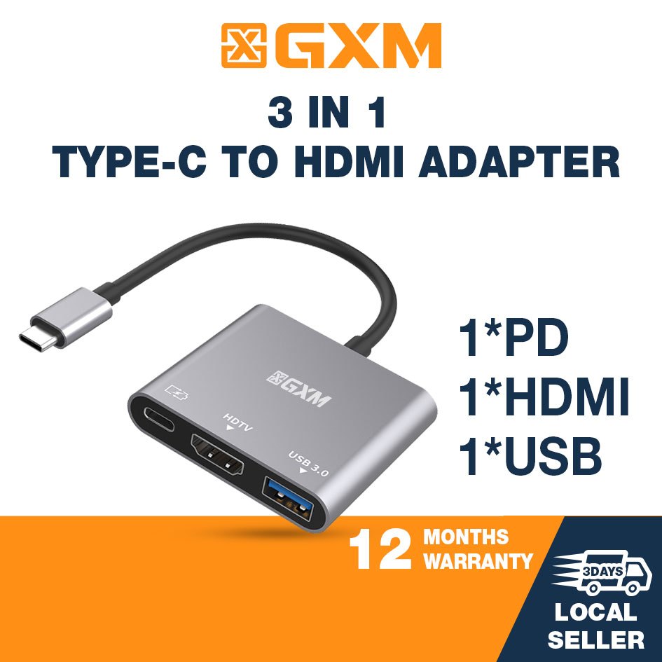 GXM 3 IN 1 Type-C to HDMI Adapter Hub HDMI PD Charging USB Laptop ...