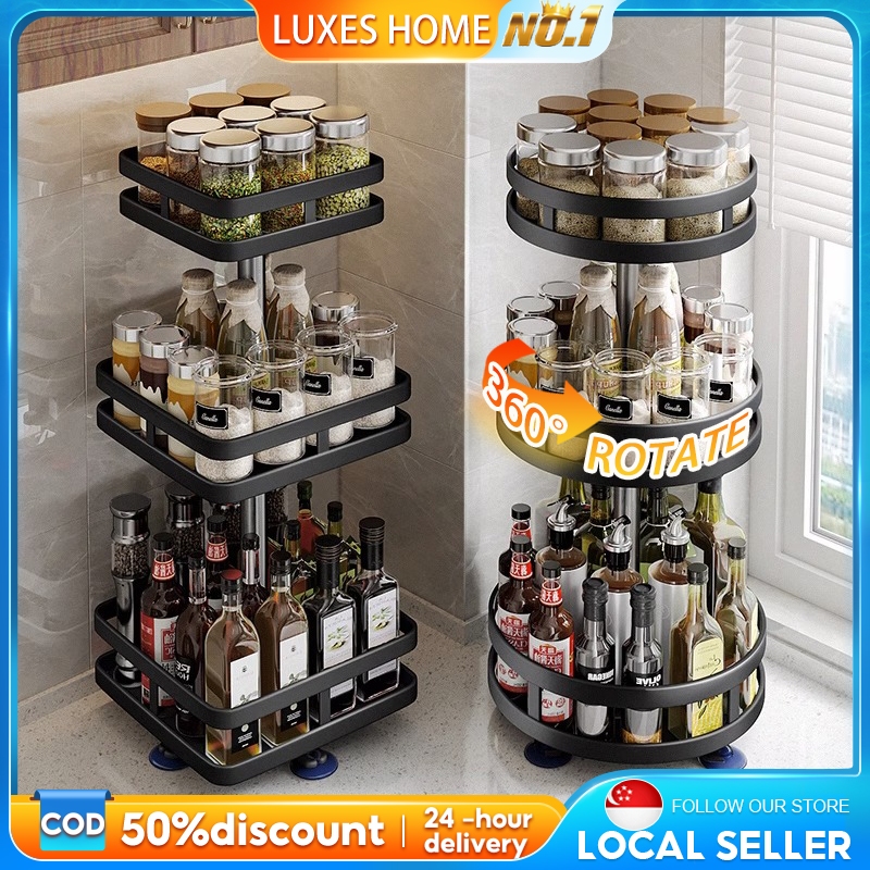 Luxe Rotating Condiments Organizer Kitchen Spice Rack Sauce Rack ...