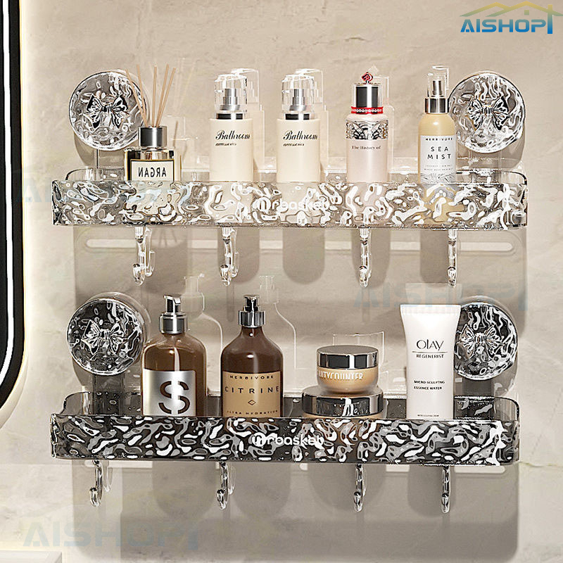 [SG Stock] No Drilling Wall-mounted Bathroom Rack/Transparent Bathroom ...