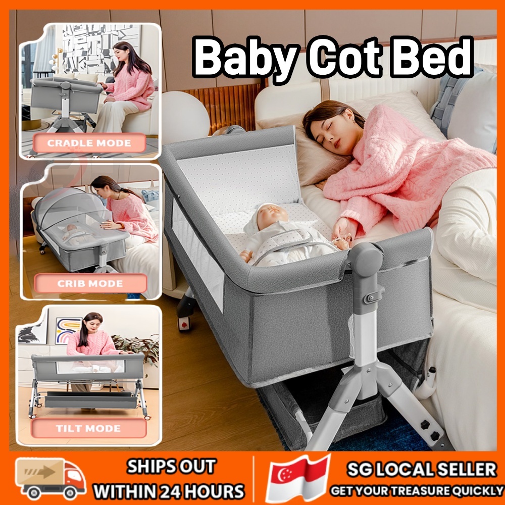🔥SG🔥 Multifunctional Baby crib Foldable Baby Crib Baby Crib Newborn Cradle Bed European Baby ...