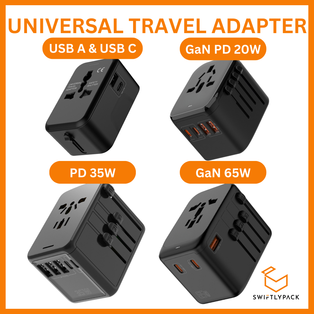 Universal Compact Travel Adapter Wall Charger with USB-A Type-C PD Fast ...