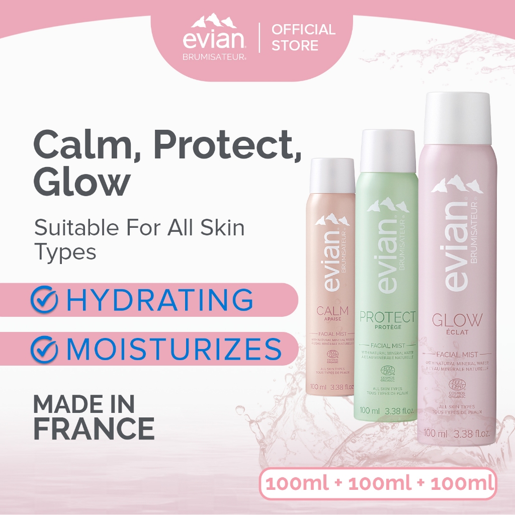 [All-in-one] Evian Facial Mist Calm 100ml + Protect 100ml + Mist Glow ...