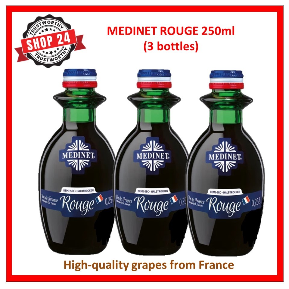 SHOP24 MEDINET ROUGE red wine from France 250ml 3 bottles Good quality ...