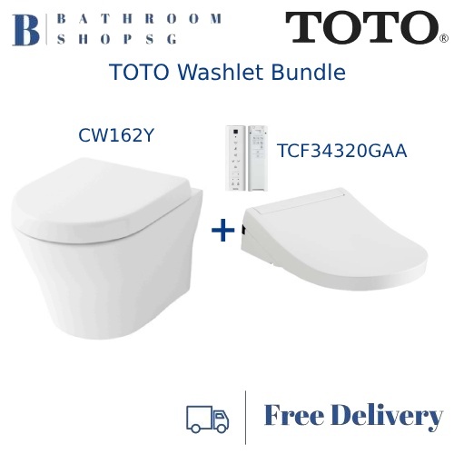 TOTO CW162Y Wall Hung Rimless Toilet Bowl bundle with TCF34320GAA Washlet S5 Electric Bidet Seat ...