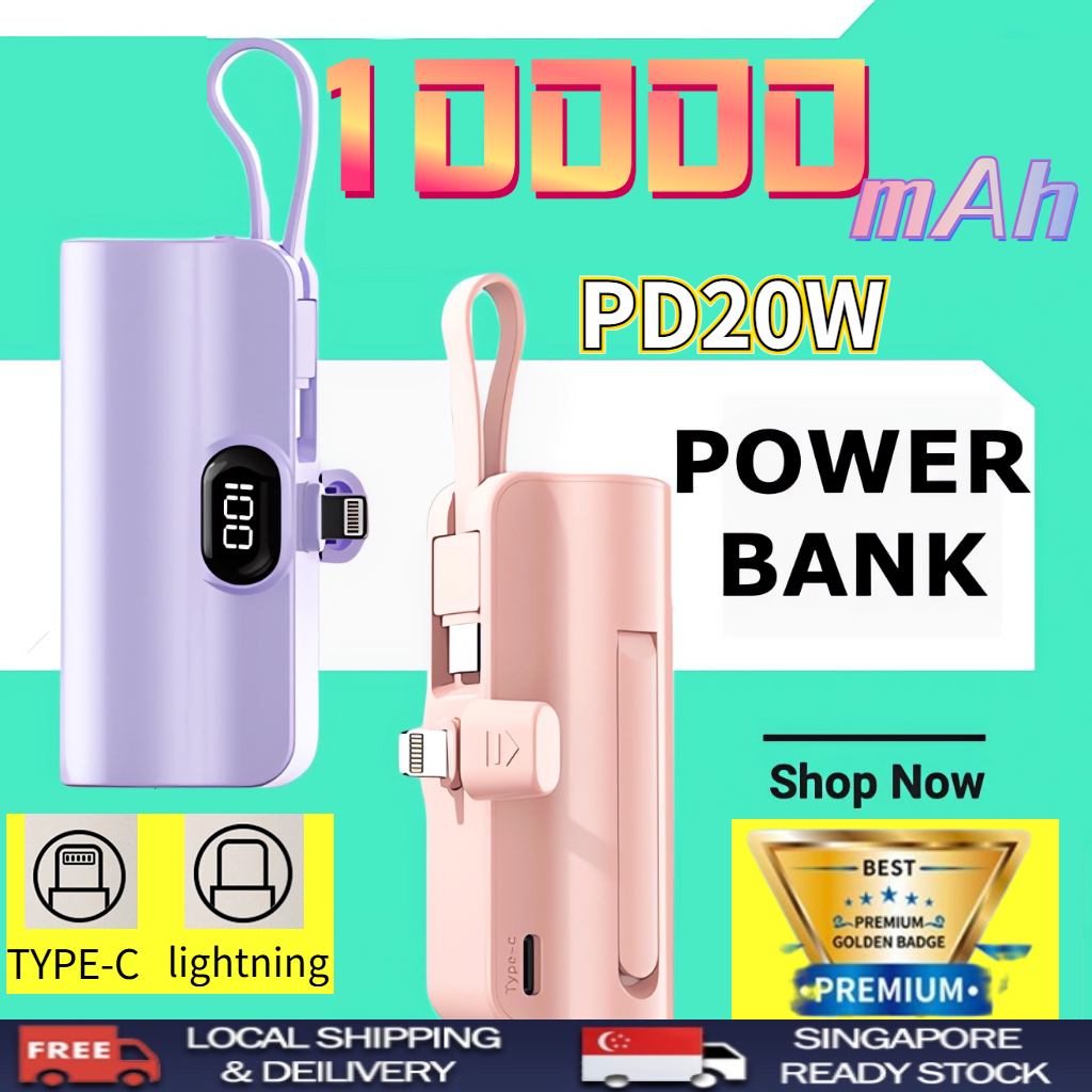 [SG Stock] Mini Capsule powerbank fast charging 20000mAh With cable ...