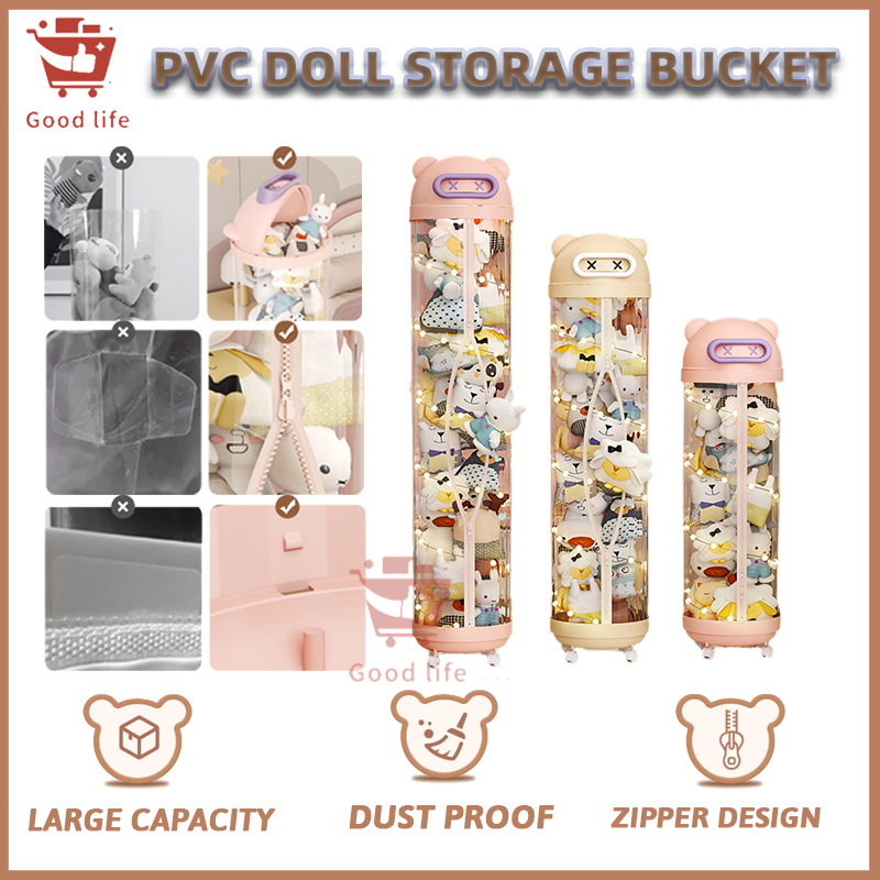 Large Capacity PVC Plush Doll Storage Box Toys Storage Bucket Dustproof ...