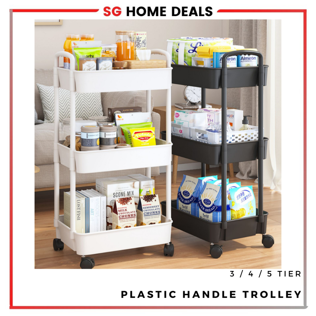 3/4/5 Tier Kitchen Storage Organizer Handle Basket Trolley Home Storage ...