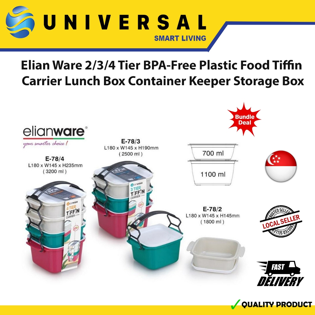 [SG SHOP SELLER] Elianware 2/3/4 Tier BPA-Free Plastic Food Tiffin ...
