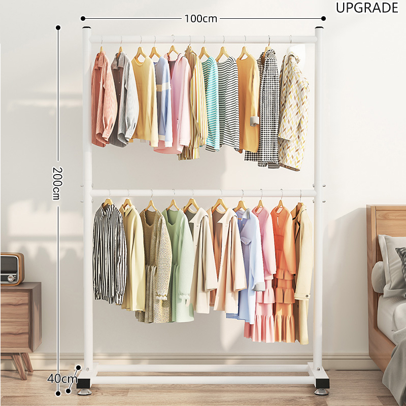 Single/Double-Pole Clothes Hanging Rack Steel Pipe Clothes Rack Drying ...