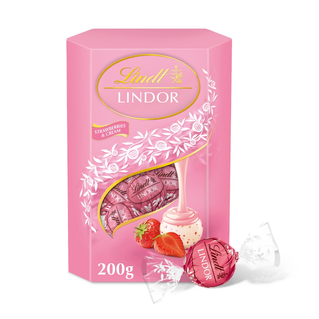Lindt Lindor Strawberry & Cream Chocolate Truffles Cornet (200g ...