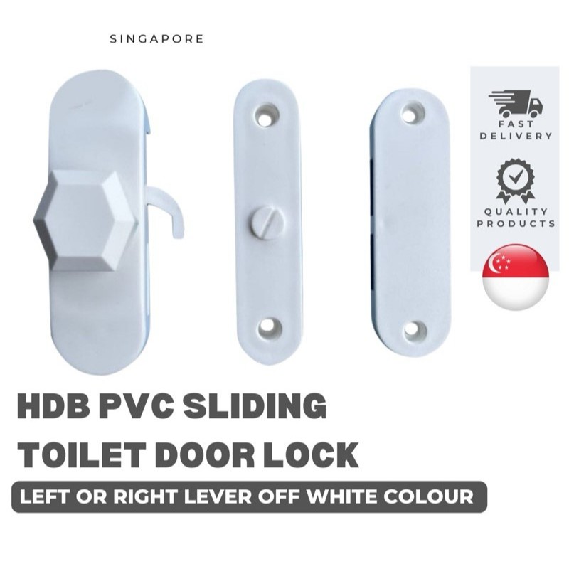 HDB PVC Sliding Toilet Door Lock Left / Right in Off White Colour ONLY ...