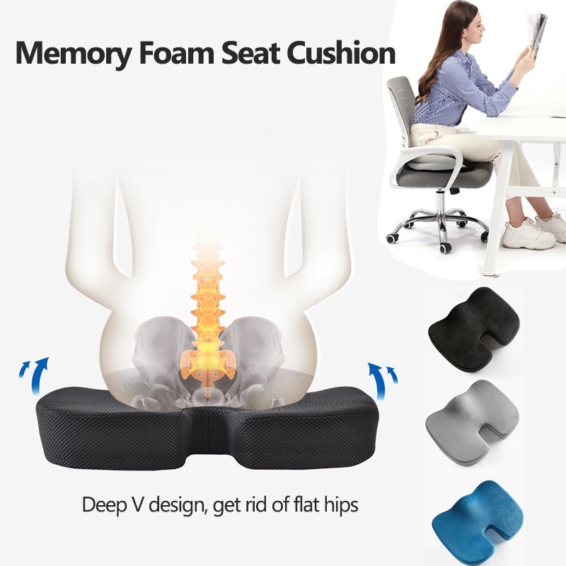Ayuqi--Memory Foam Seat Cushion Office Chair Cushion Car Seat Lumbar support Cushion Ease Back ...