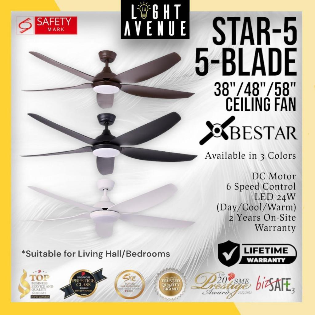 BESTAR Star-5 Ceiling Fan With LED Light And Remote Control 5 Blade 38 ...