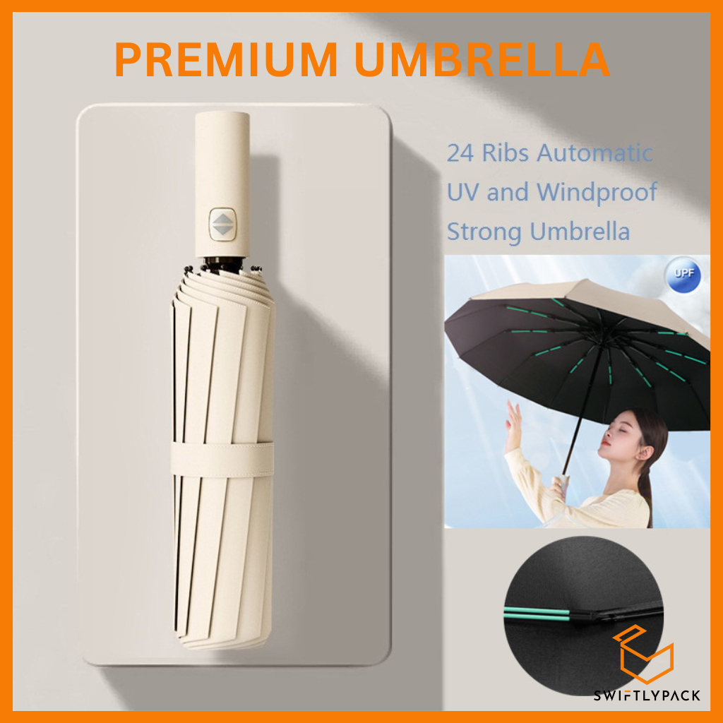 Premium 12 Ribs Automatic Large Anti UV Umbrella | Reinforced Ribs | Storm Resistant | Sun and ...