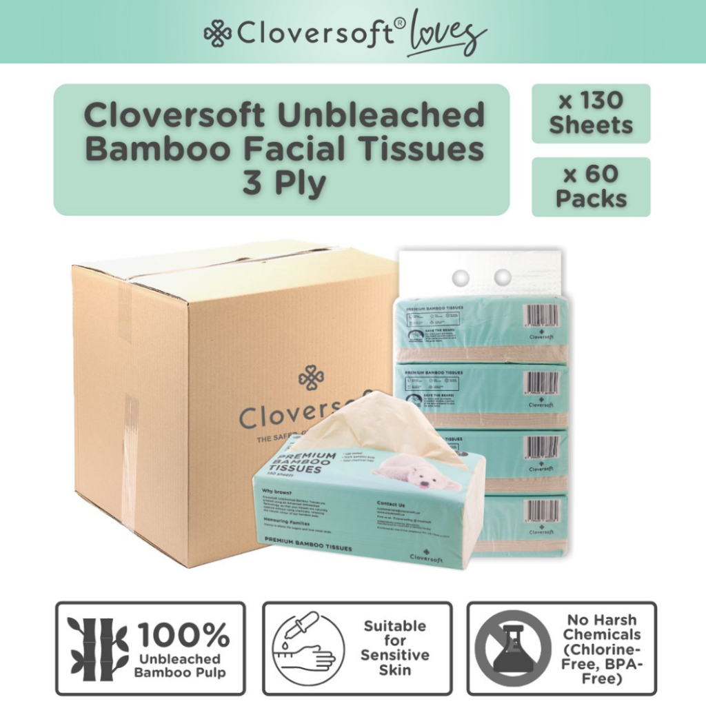 [Carton Deal] ️Cloversoft Loves Organic Unbleached Bamboo Facial Tissue ...