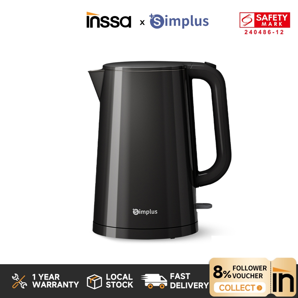 INSSA 1.7L 1500W Double-Layer Anti-Scald Electric Kettle with Seamless ...