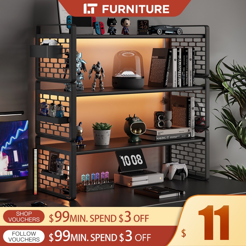 Desktop Rack with Pegboard Study Table Organizer 3 Tier Bookshelf ...