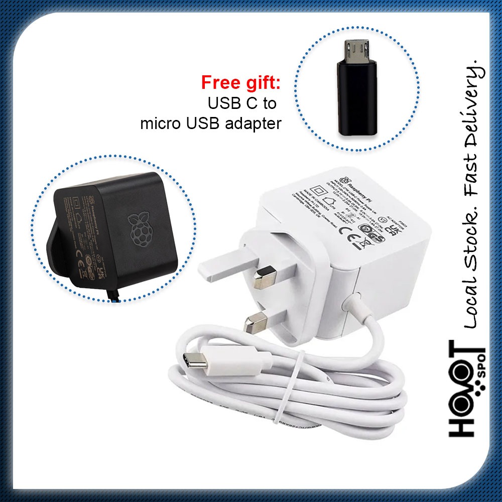 Raspberry Pi 5 4 Zero Power Supply PSU Official USB C 27W 5.1V 5A 9V ...