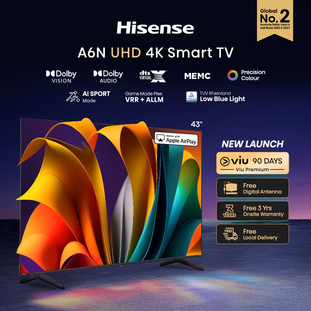 [2024] Hisense A6N 43 inch 4K UHD Smart TV | Dolby Vision & Audio | MEMC | LowBlueLight | Shopee ...