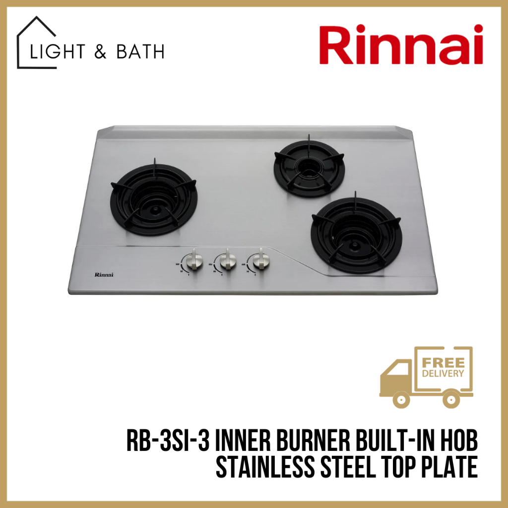 Rinnai RB-3SI 3 Inner Burner Built-In Gas Hob Stainless Steel Top Plate ...