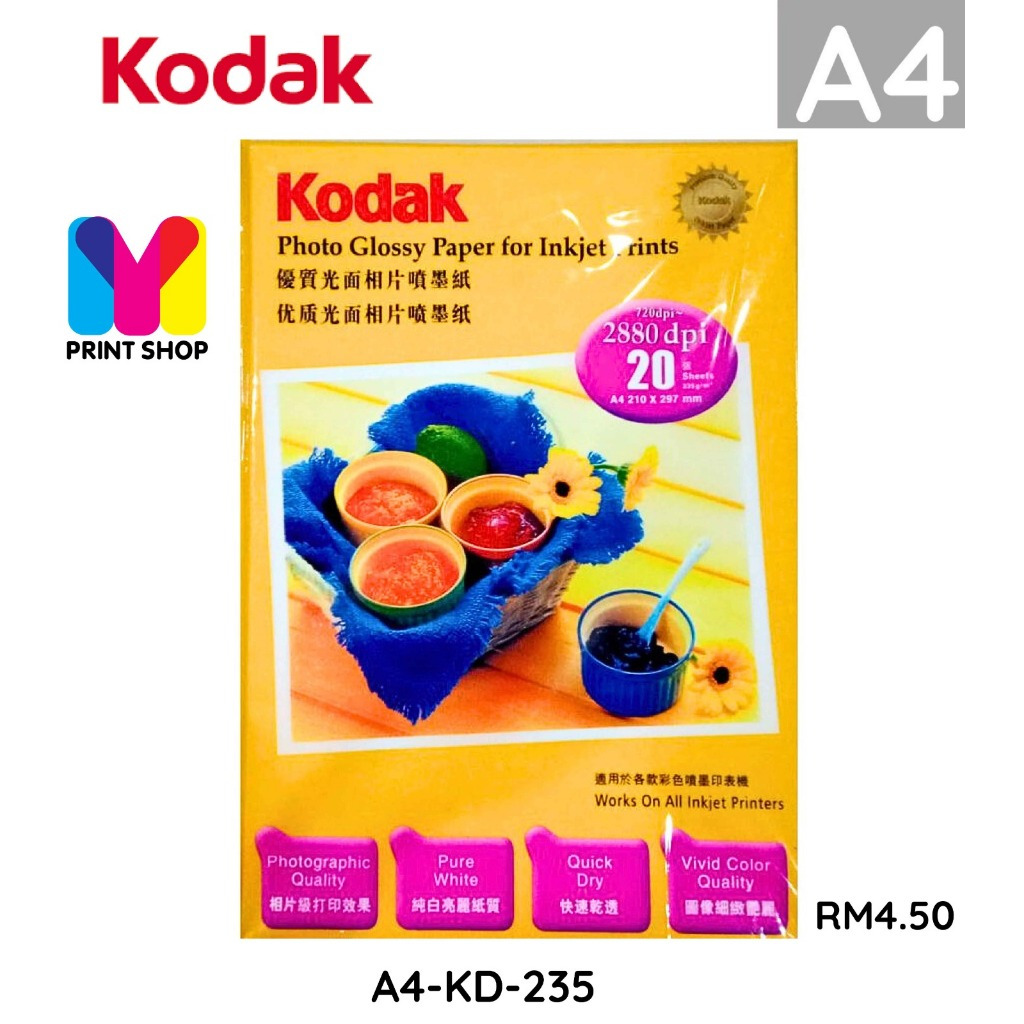 [ KODAK ] HIGH GLOSS PHOTO PAPER ( A4 / 4R / 3R ) / A4 KODAK KERTAS ...