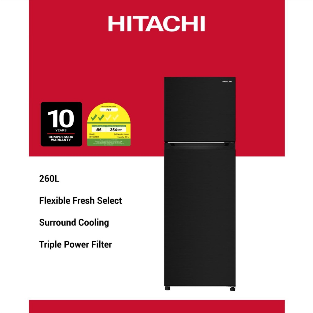 Hitachi Stylish Line Fridge 260L HRTN5275MFBBKSG / MFXSG | Shopee Singapore