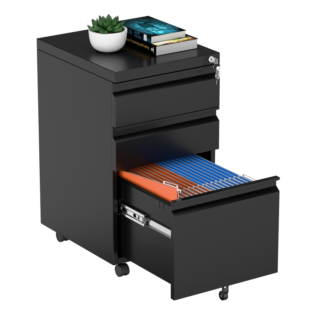 Filex 3 Drawer Mobile Pedestal Cabinet Black Home Office Workstation ...