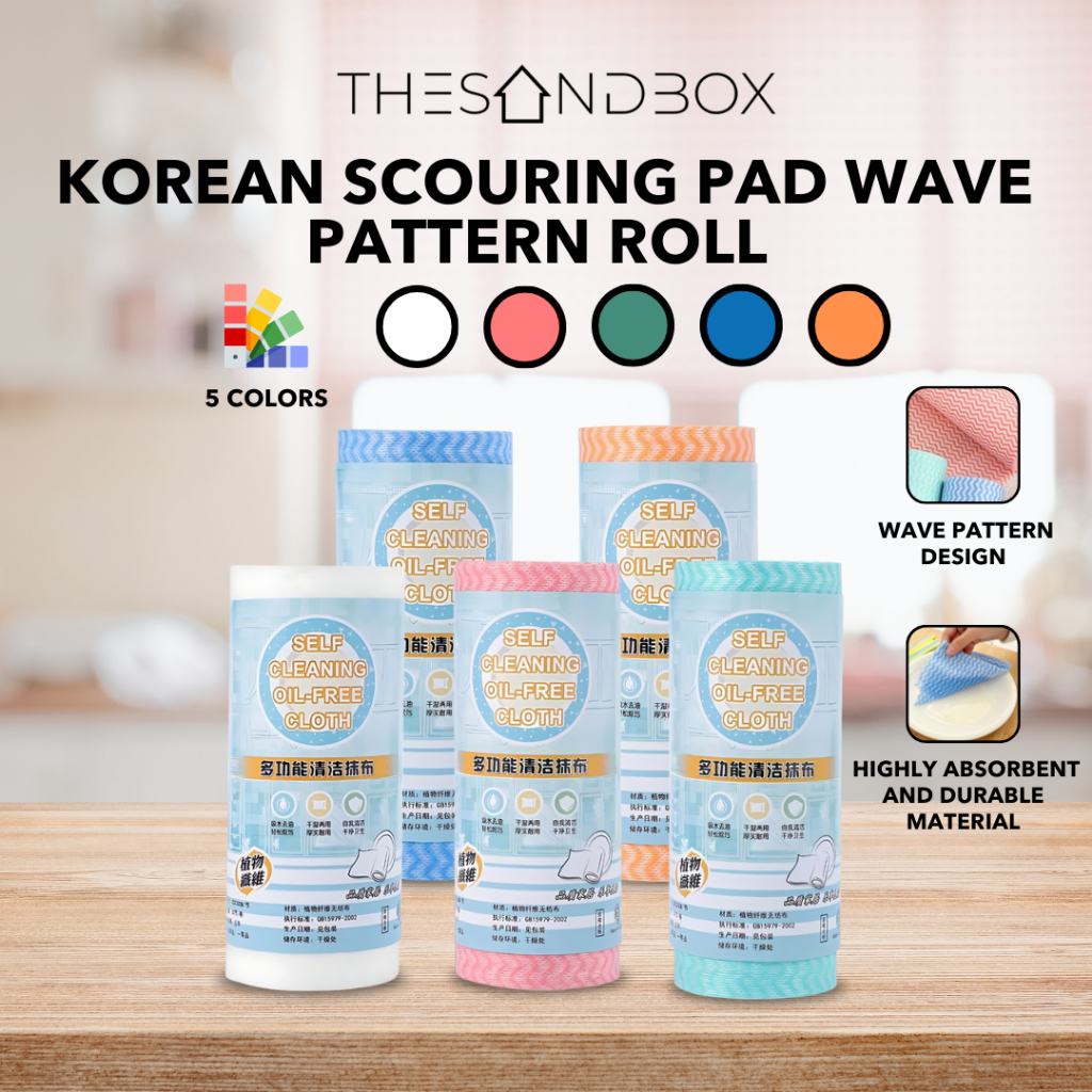Korean Scouring Pad Wave Pattern Roll Non Woven Dish Cloth White Blue ...