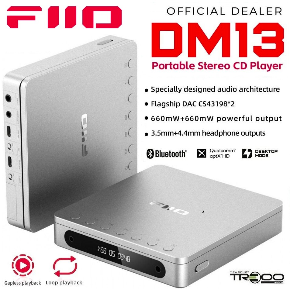 FiiO DM13 Wireless Bluetooth Portable CD Player, CD Ripper & Transport ...