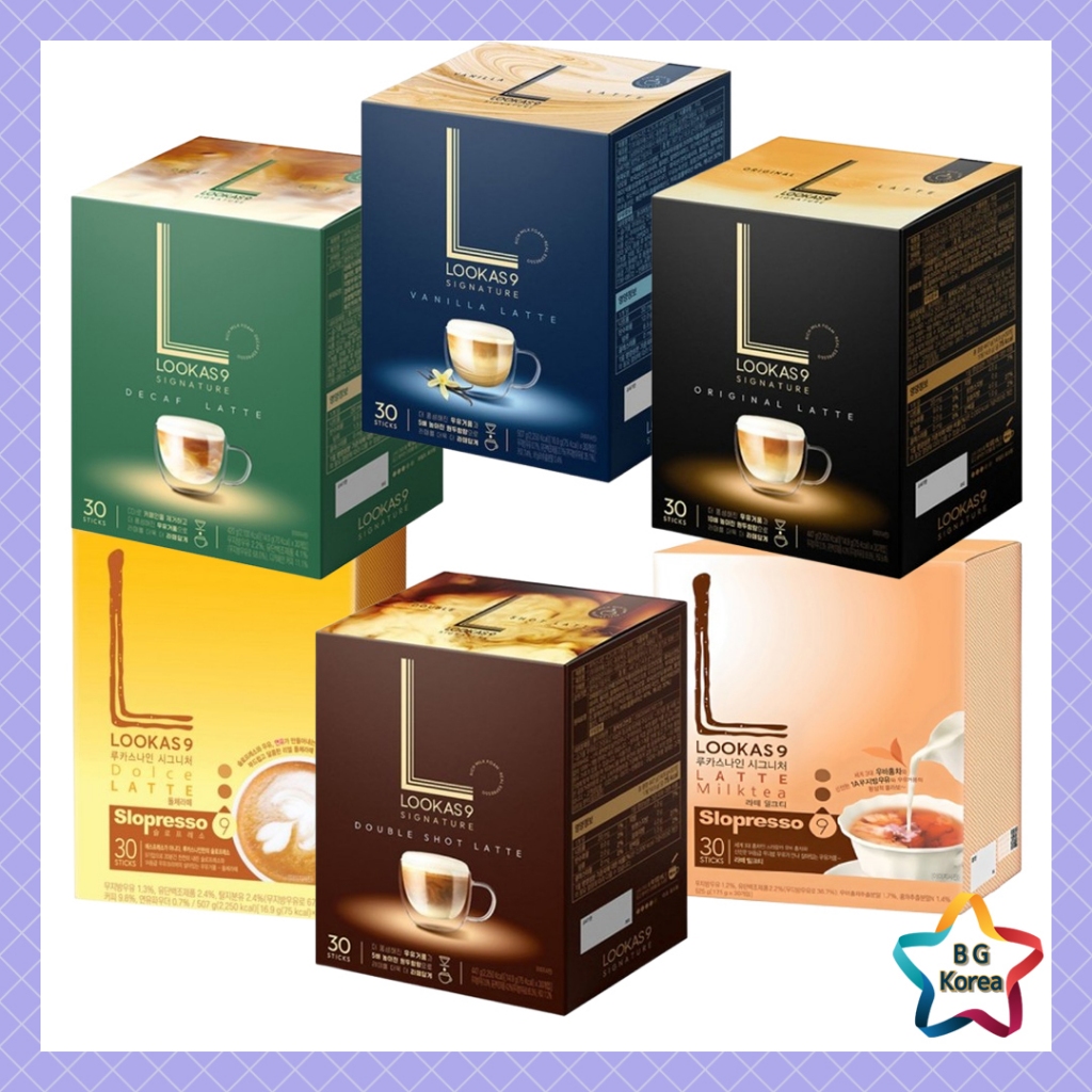 LOOKAS9 Signature Korean Coffee Latte 30 Sticks - Double Shot, Vanilla, Decaf, Milk Tea, Dolce ...