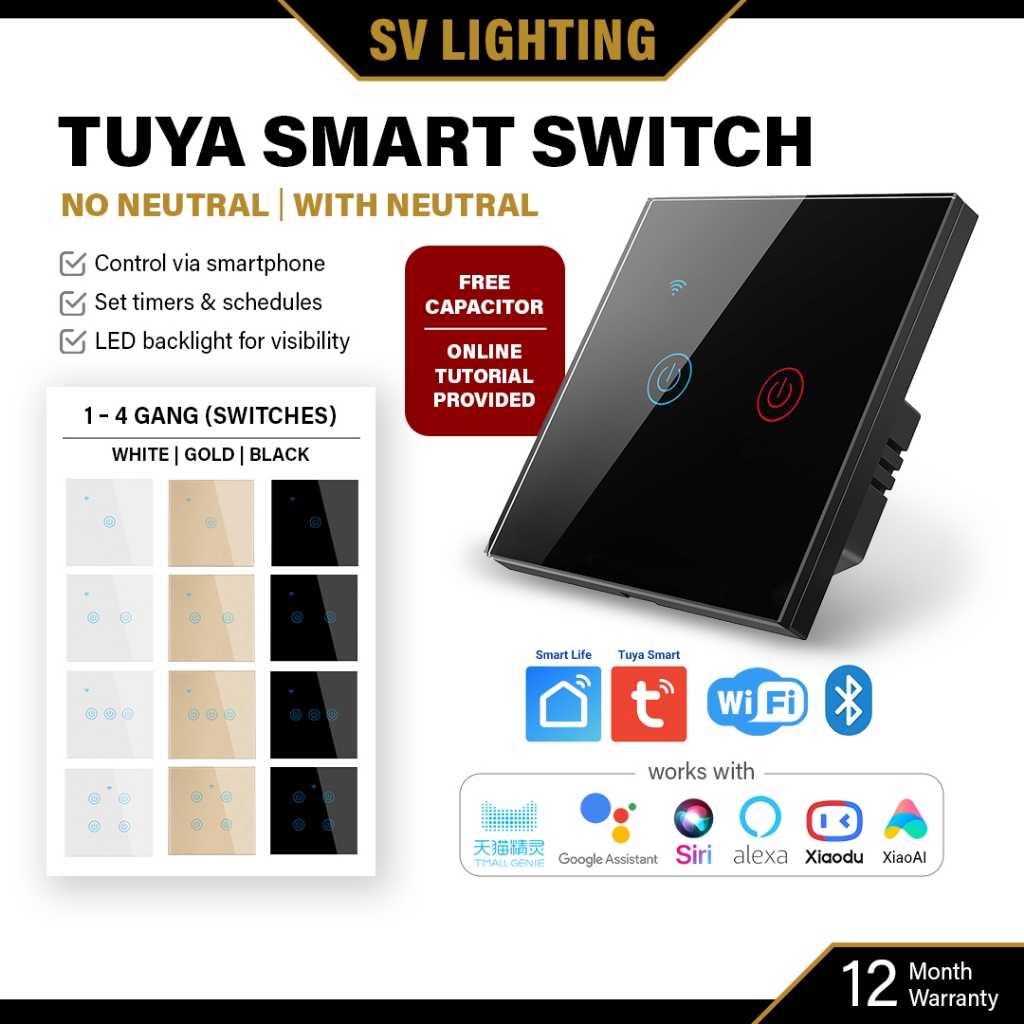 Tuya Wifi Smart Switch Touch Screen With Bluetooth Remote & Voice ...