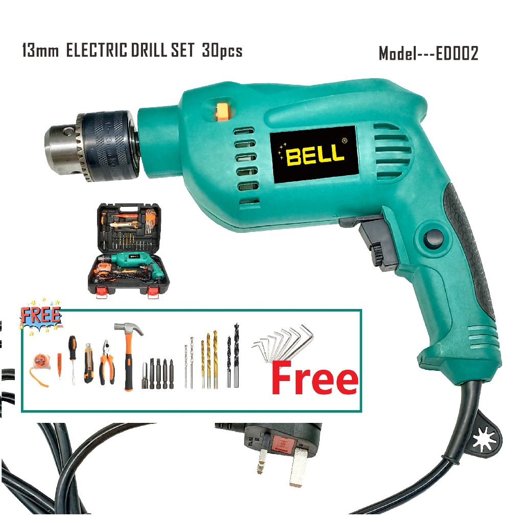 Bell 1000W ELECTRIC DRILL SET 13mm Concrete/wall/Tiles/Stone/Metal/Wood Powerful 30pcs Include ...