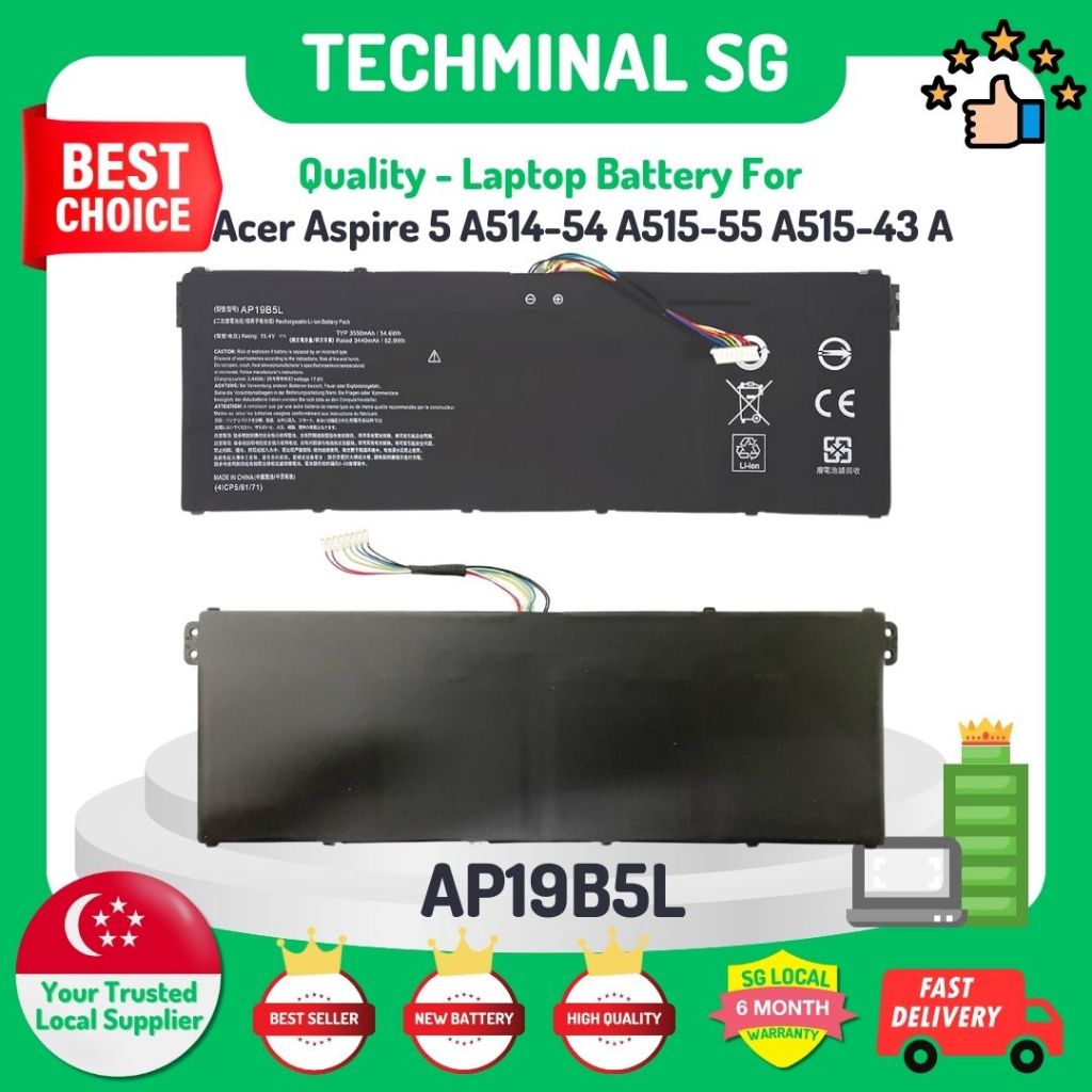 Techminal - AP19B5L Laptop Battery for Acer Aspire 5 A514-54 A515-55 ...