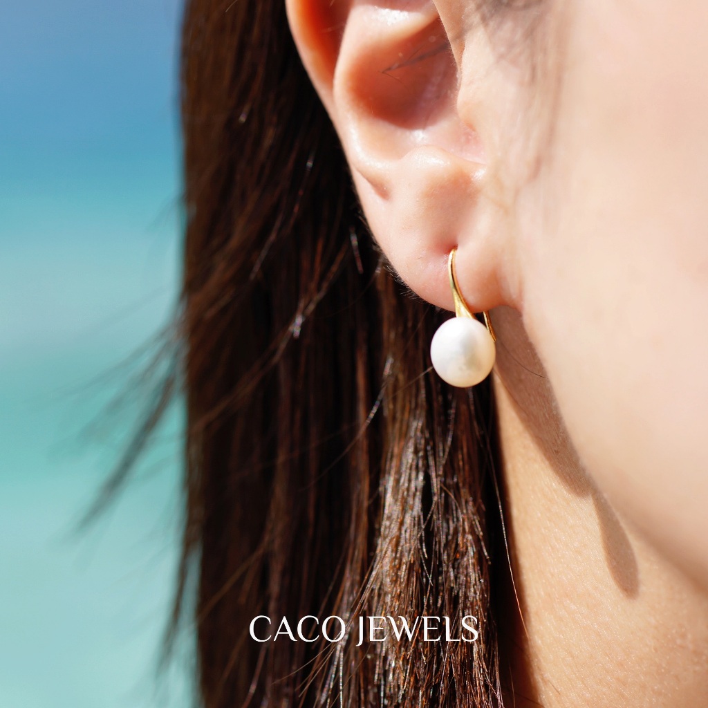 CACO High Lustre Freshwater Pearl Earrings 14K Gold Plated on 925 ...