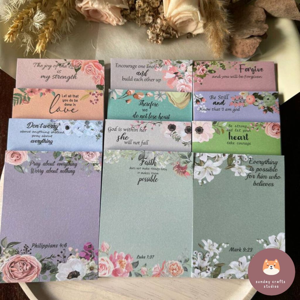[SG] ️ 12pcs/SET Floral Christian Bible Verse Sticky Notes / Sunday ...