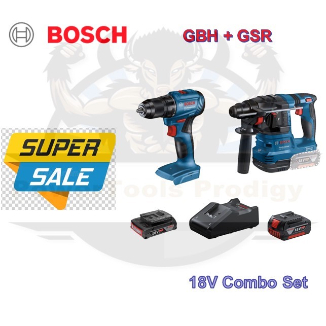 BOSCH 18V COMBO KIT (GBH+GSR) WITH ROTARY HAMMER DRILL AND DRILL DRIVER ...