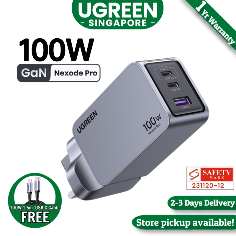 UGREEN Nexode Pro 100W USB C Charger, 3-Port GaN Compact Fast PD Wall Charger for MacBook Pro ...
