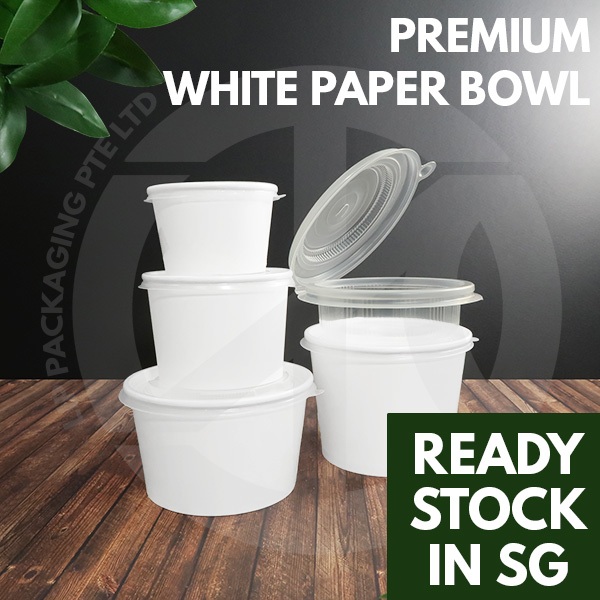 White Paper Bowl and Lid (50 / 100pcs) / White Paper Bowl / Salad Bowl ...
