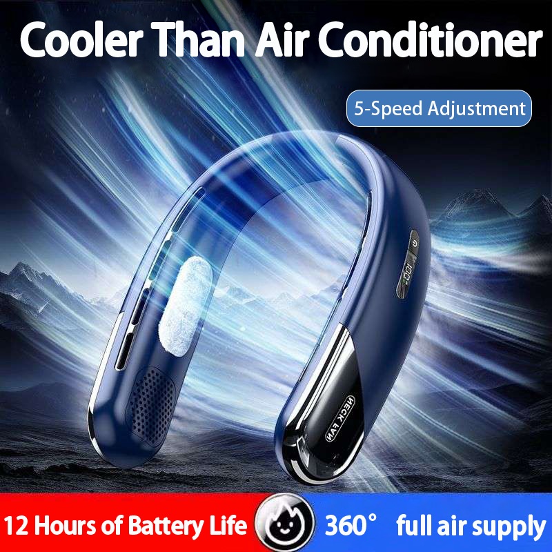 10000mAh Kipas Leher Portable Neck Fan Bladeless Fan USB Rechargeable ...